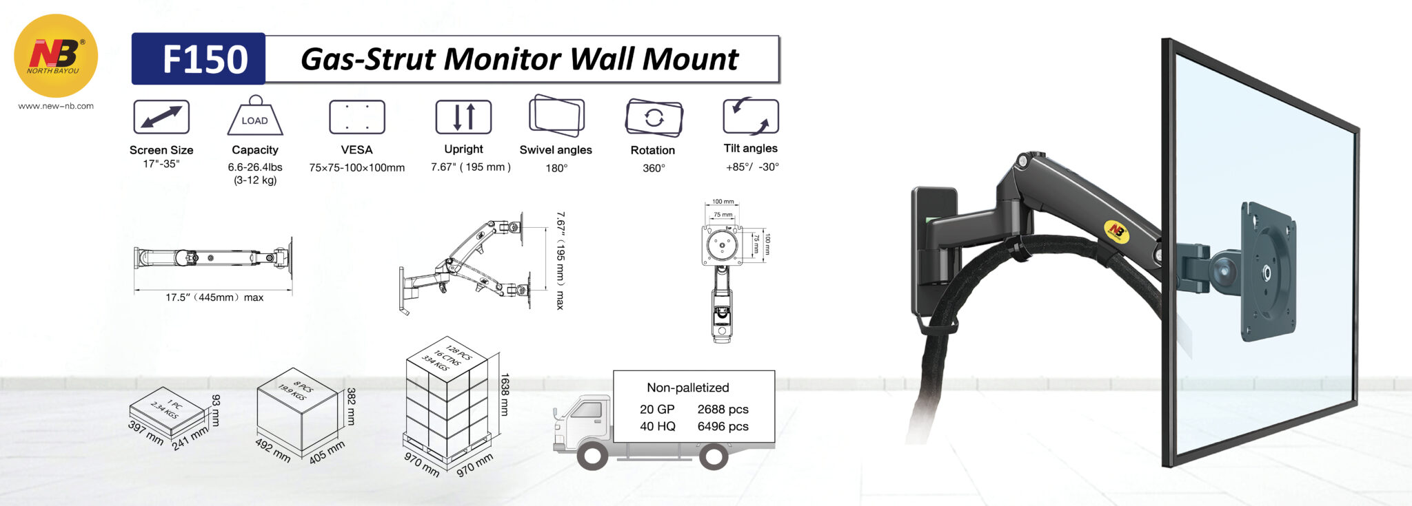 Monitor Wall Mount F150 | NB NORTH BAYOU EG